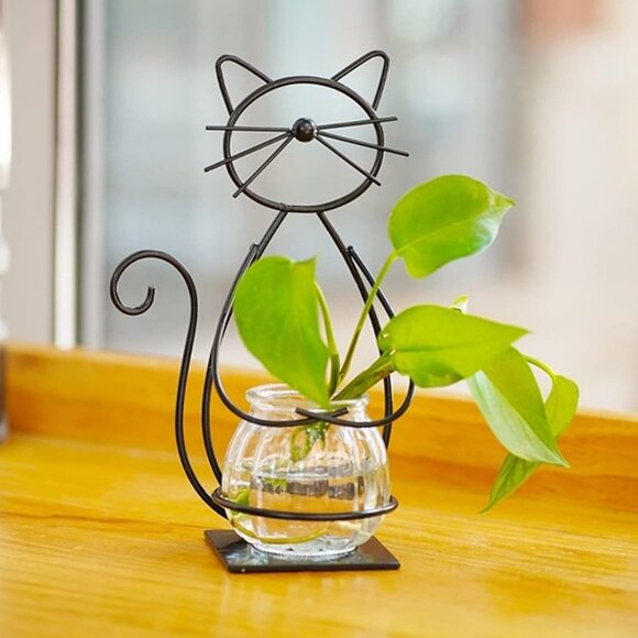 Accents | New Desktop Glass Planter Vase Holdermetal Cat Plant ...